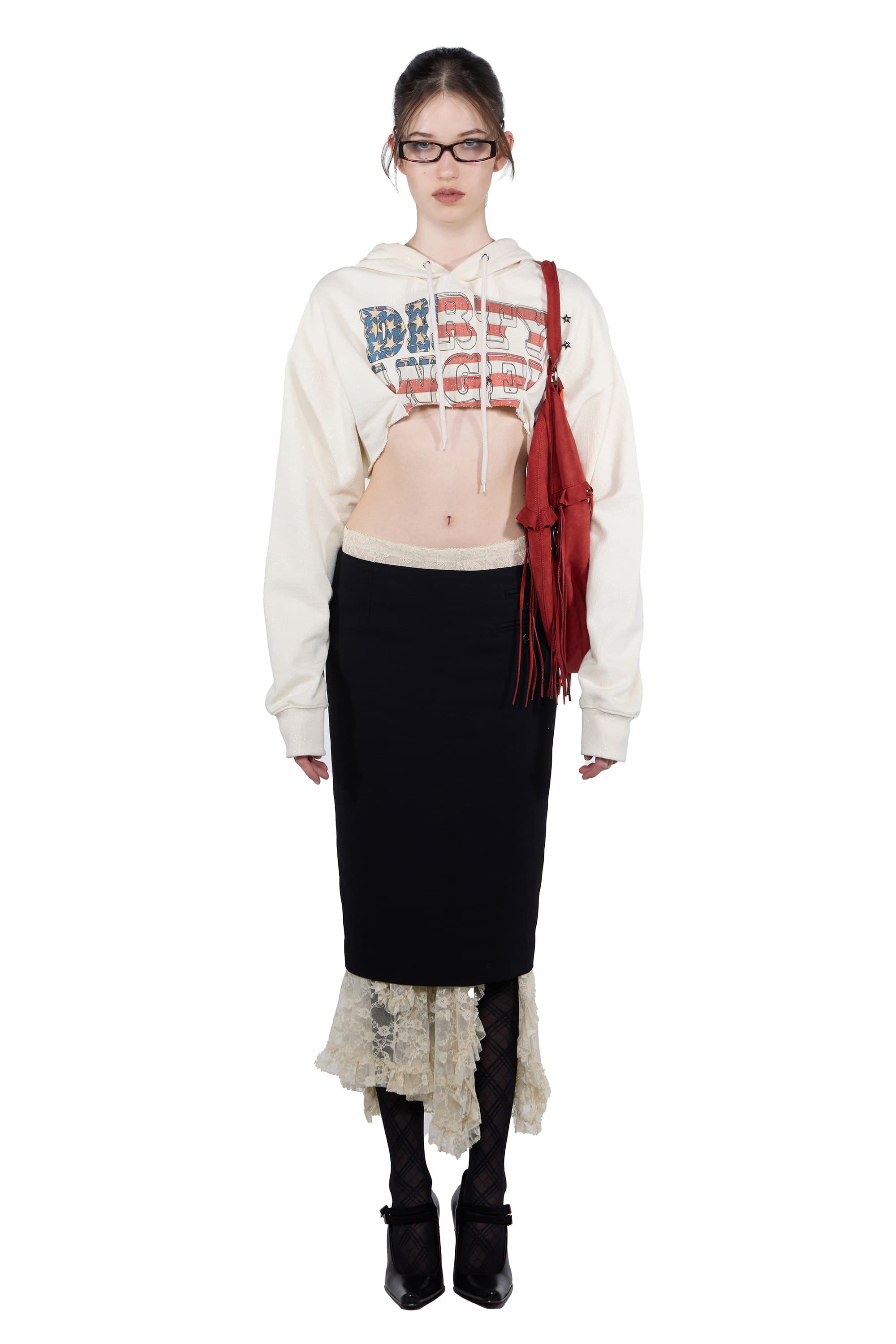 스컬프터 Glitter Flag Crop Hoodie Raw - 위시버킷
