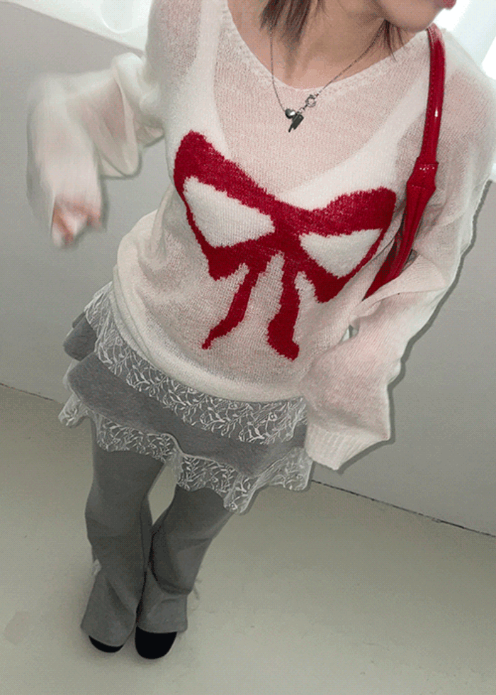 무무크 리본 브이 니트 3col - ivory - 위시버킷