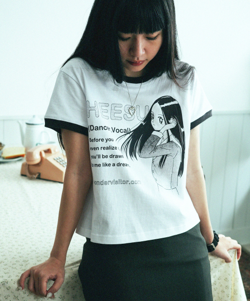 원더 비지터 HEESU pfp Ringer T-shirt [White] - 위시버킷