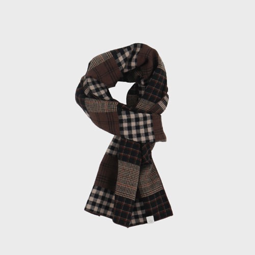 키마우라 Patchwork Muffler (Brown) - 위시버킷
