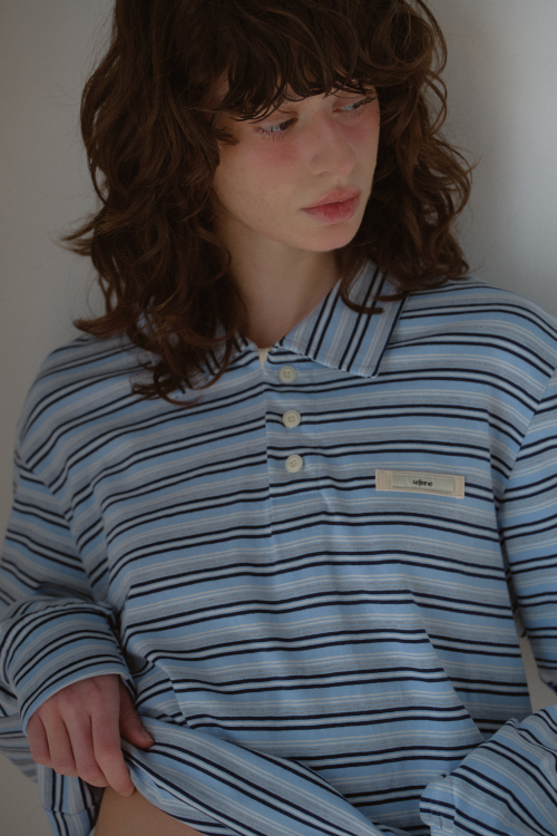 레터리 STRIPE STRING COLLAR T-SHIRT_BLUE - 위시버킷