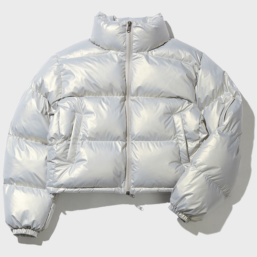 비터셀즈 Glossy Crop Puffer Jacket-Silver - 위시버킷