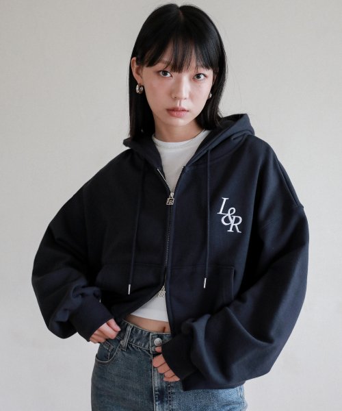 로시로우 Lossy Big Logo Crop Hood Zip-up Navy - 위시버킷