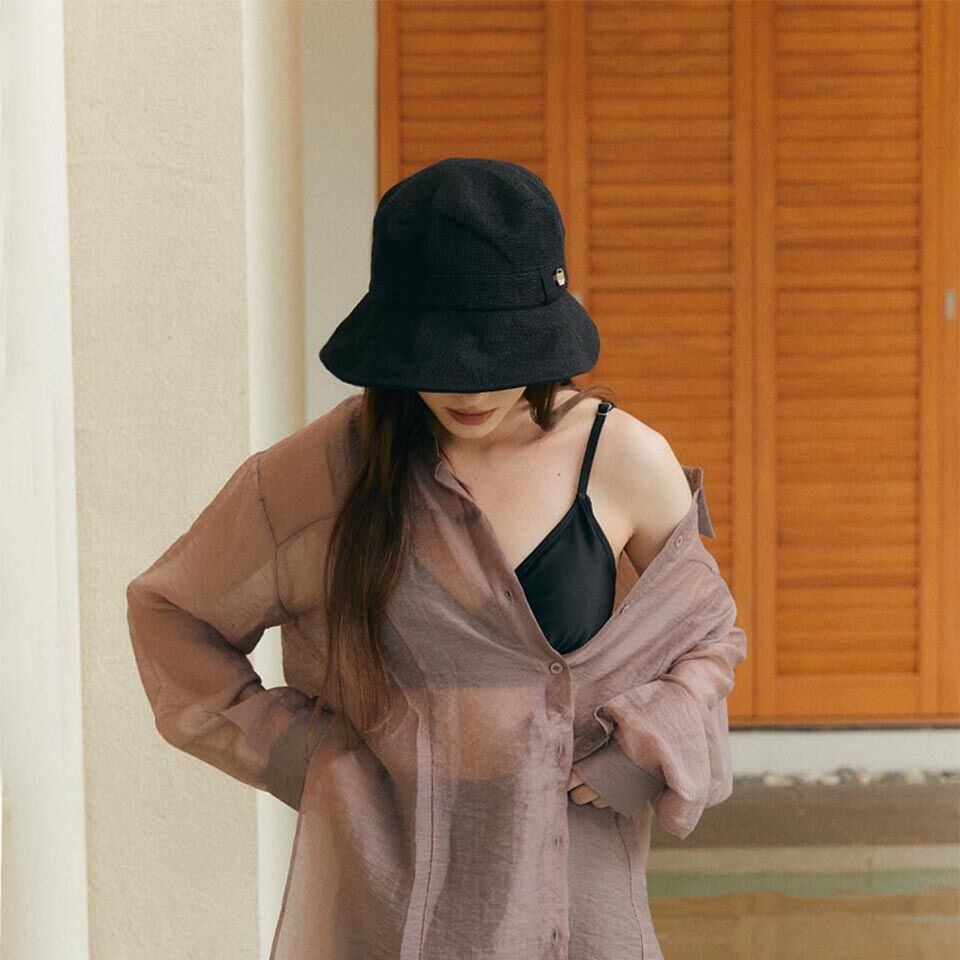 어클렛 리넨 뒷 트임 퀵 드라이 벙거지 햇 H009_BLACK - 위시버킷