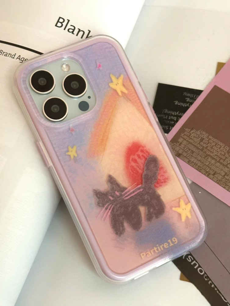 수심 수심 Purple Meow Case 퍼플 고양이 아이폰 케이스 수채화 유니크 하우스 - 위시버킷