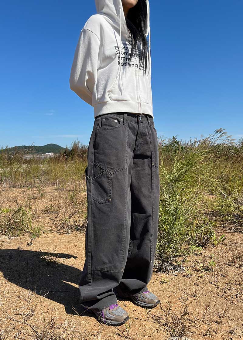 이오엔 EON GREY RIVET WIDE PANTS (S-L) - 위시버킷