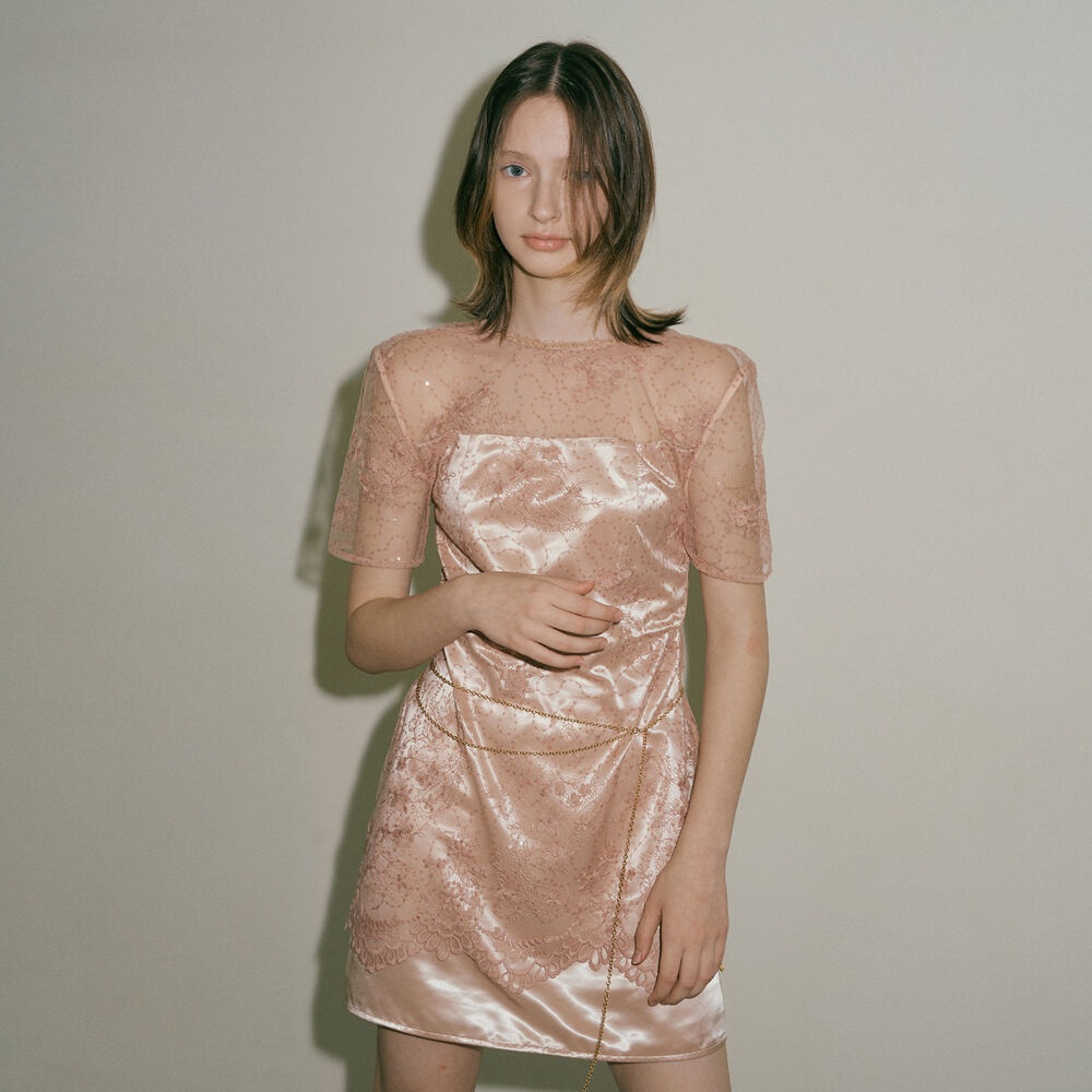 오버듀플레어 spangle layer dress_apricot beige - 위시버킷