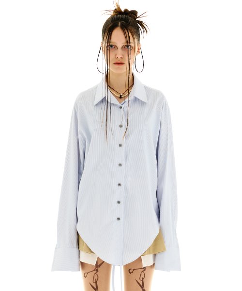 아웃엑소 Teny string shirts navy - 위시버킷