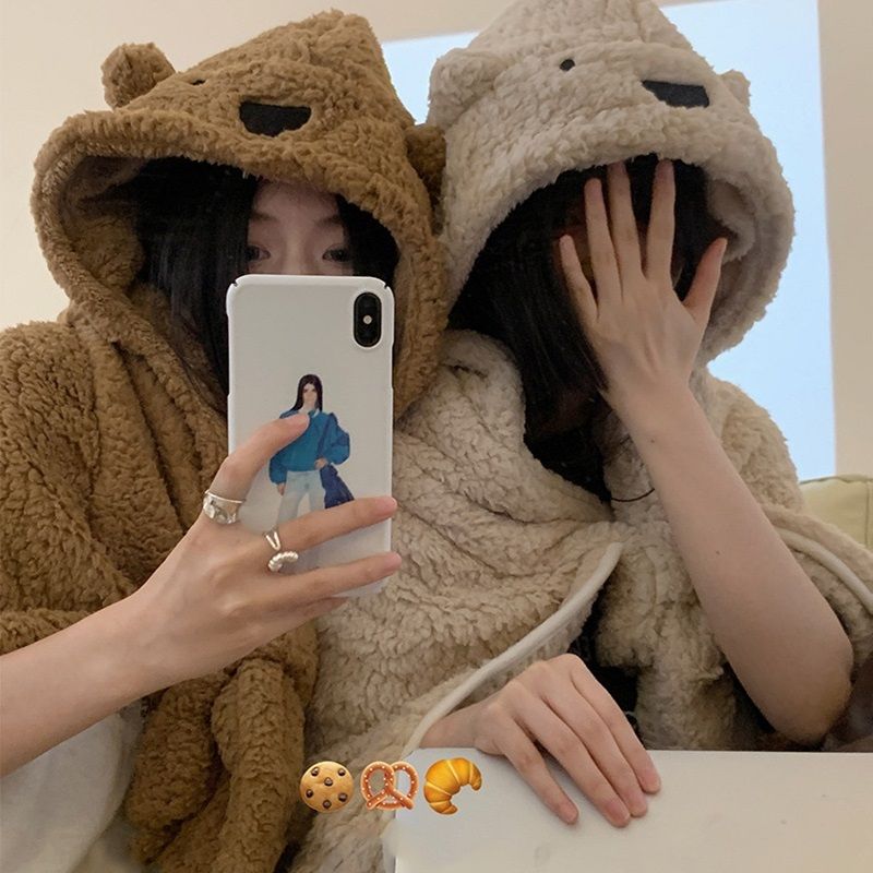 부카즈 bookaz 곰돌이 후드 담요 목도리 집순이 겨울 방콕 사무실 캠핑 - 위시버킷