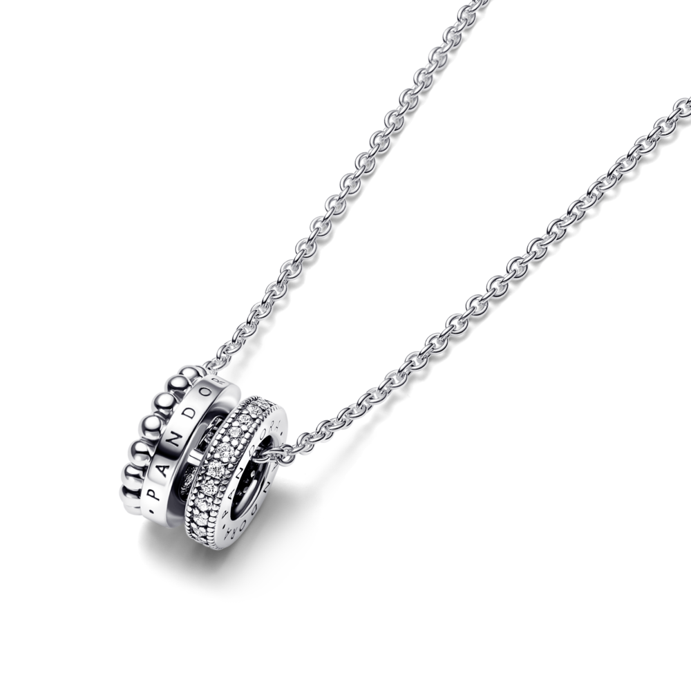 판도라 [판도라][백화점 보증서 제공]판도라 시그니처 로고 파베 & 비디드 펜던트 & 네크리스_392311C01 - 위시버킷
