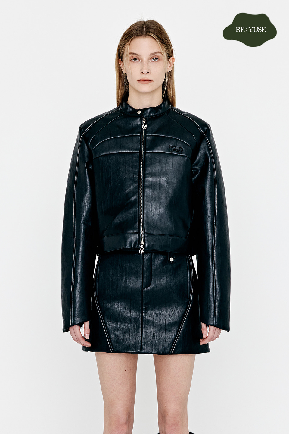 유즈 ECO-LEATHER PUFFER BIKER SHORT JUMPER - BLACK - 위시버킷