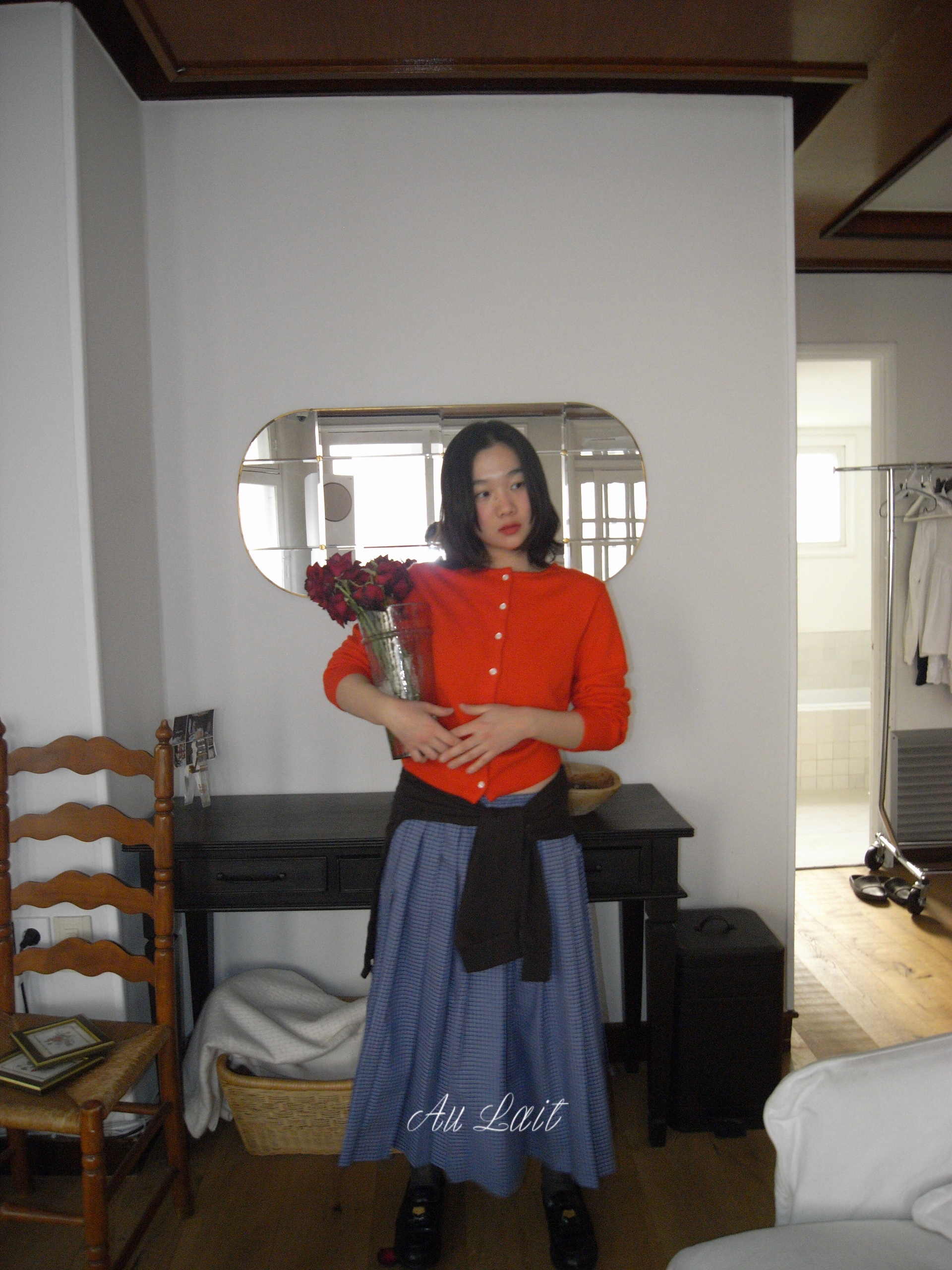 오레 AU LAIT [AU LAIT MADE] MILD CHECK SKIRT (BLUE) - 위시버킷