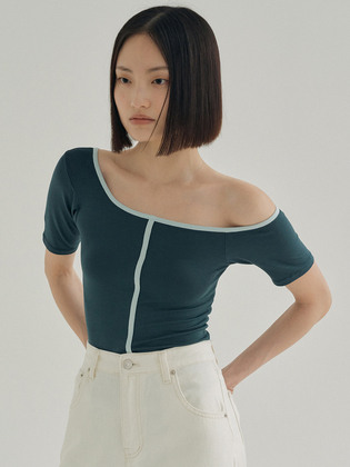 리올그 FJD HALF OFF-SHOULDER T-SHIRTS DEEP GREEN - 위시버킷