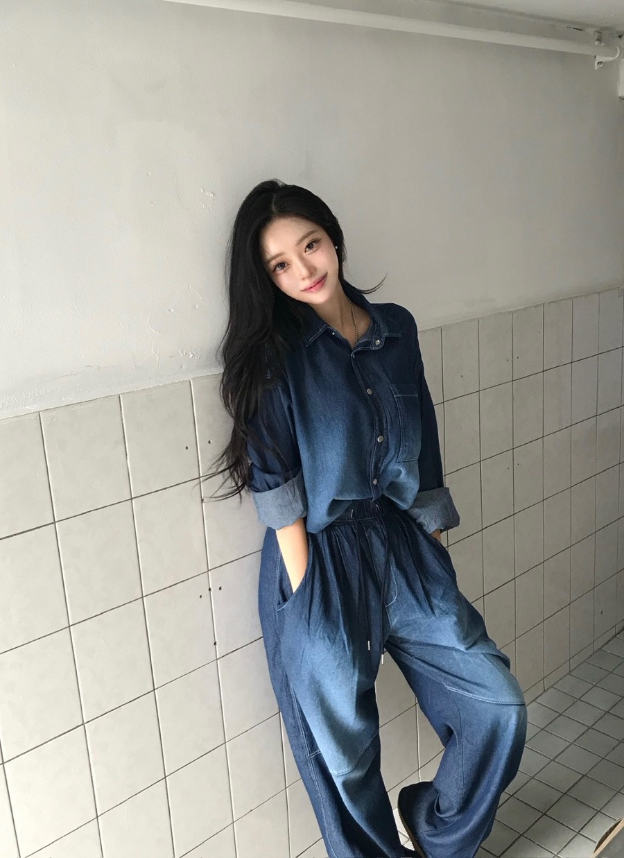 아르코이리스 Deep ocean denim setup long shirt 딥 오션 데님 셋업 긴팔 셔츠 - 위시버킷