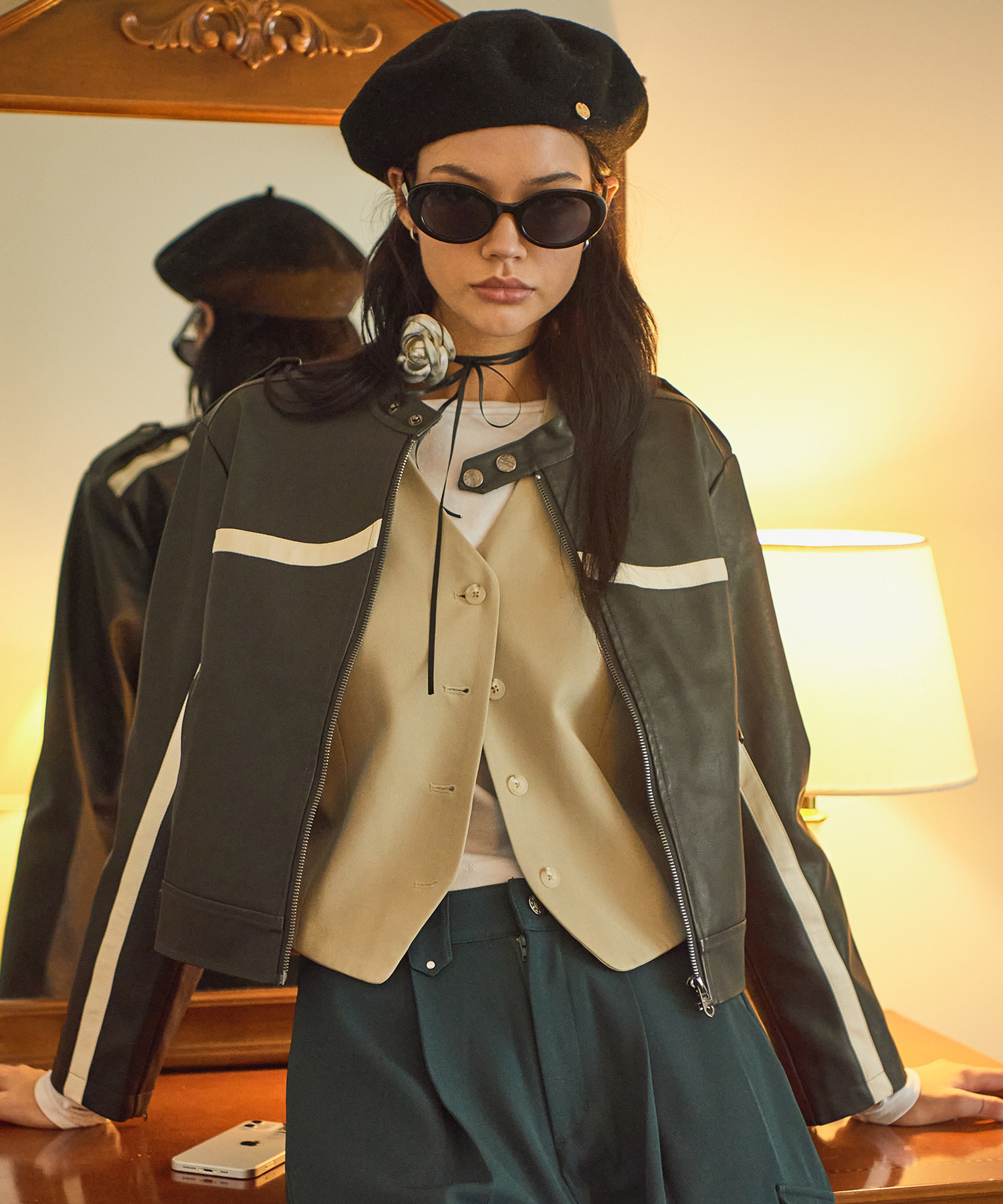 비터셀즈 Line Leather Jacket(Washed)-Black - 위시버킷