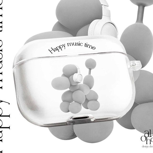 알로하디자인샵 귀여운 풍선 강아지 헤드셋 에어팟123세대 프로2케이스 러블리 힙한 유니크 영어 감성 폰트 유니크 심플 그레이 디자인 영문 투명 반투명 젤리 친구 생일선물