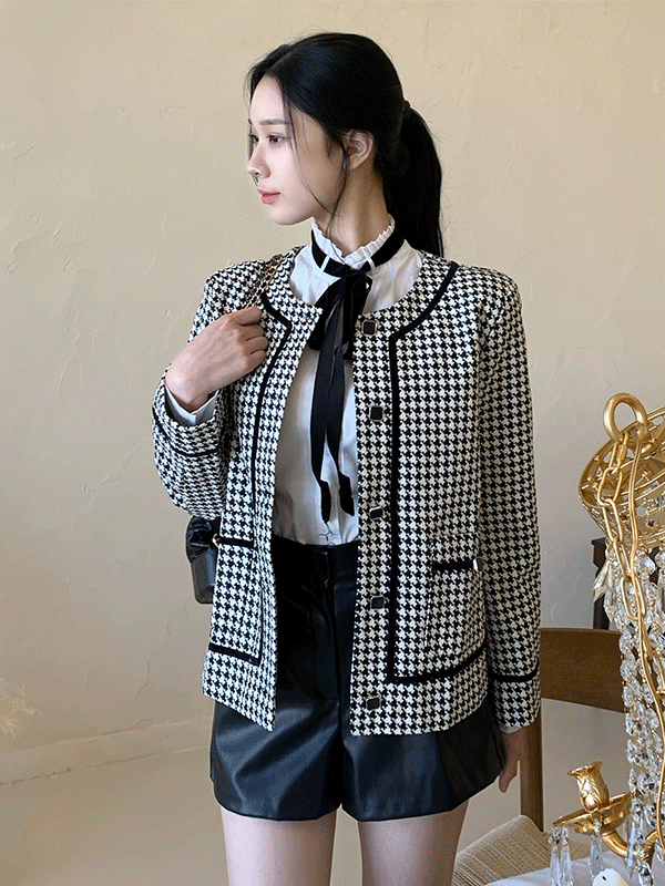 루미에르 올드머니🖤 블록 체크 자켓 체크자켓 블록코어 노카라자켓 트위드 트위드자켓 크롭자켓 숏자켓 배색자켓 수입의류 블랙 하객룩 출근 면접 레이어드 오버핏자켓 아우터