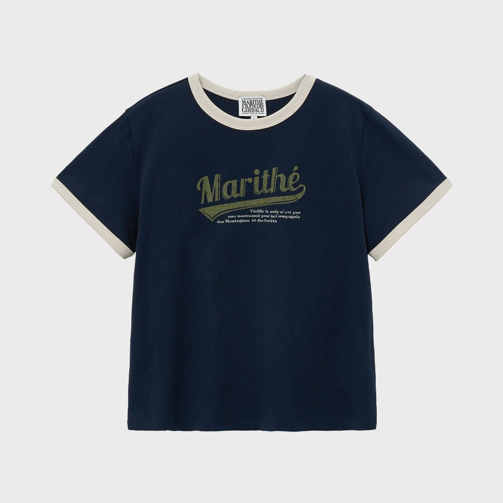 마리떼 W VINTAGE BASEBALL RINGER TEE navy - 위시버킷