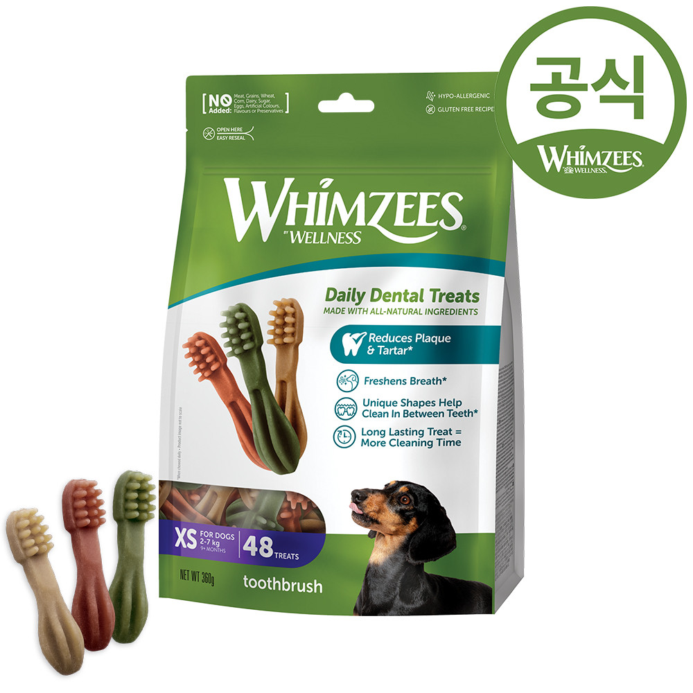 윔지스 [칫솔 XS] 윔지스 강아지 덴탈껌 치석 감소 효과 인정 칫솔 모양 밸류백 360g - 위시버킷