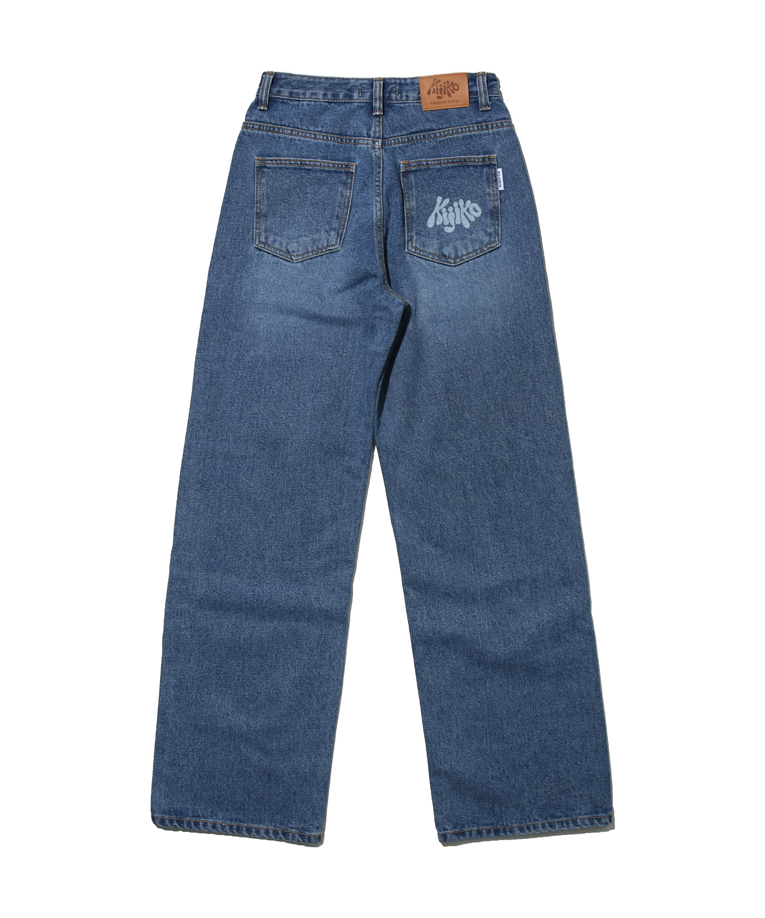 키지코 Discharge Printed Wide Denim pants Blue - 위시버킷
