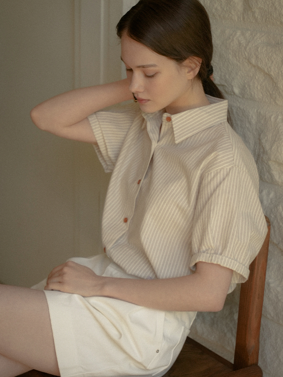 틸아이다이 Ann button point shirt_Beige - 위시버킷