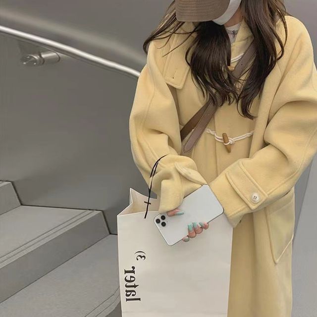 드레스날다 레모나처럼 떡볶이단추 후드 더플 롱 코트 위시버킷
