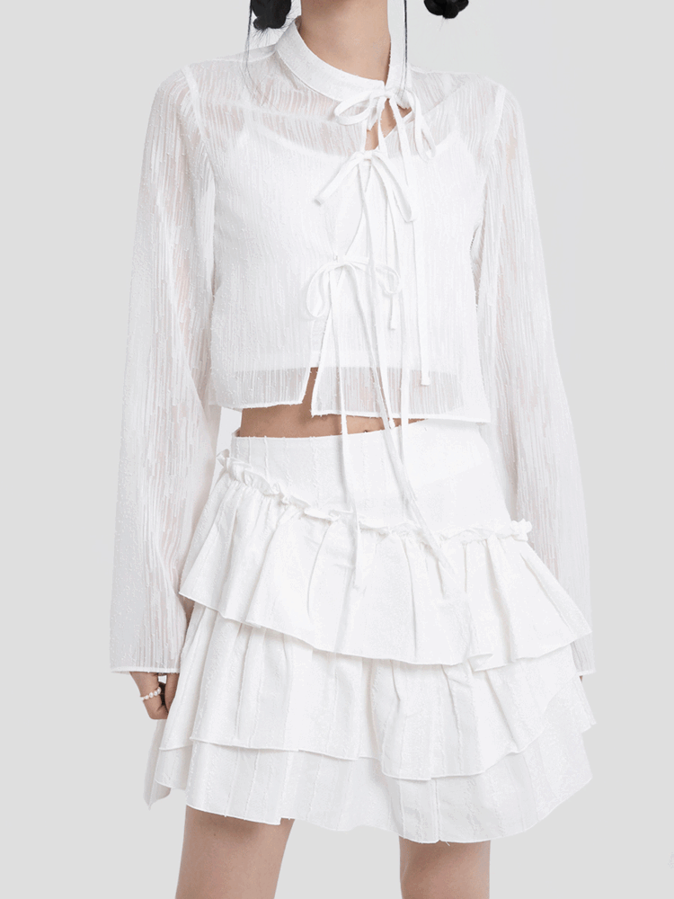 므넴 [mnem] see-through knot blouse (white) - 위시버킷