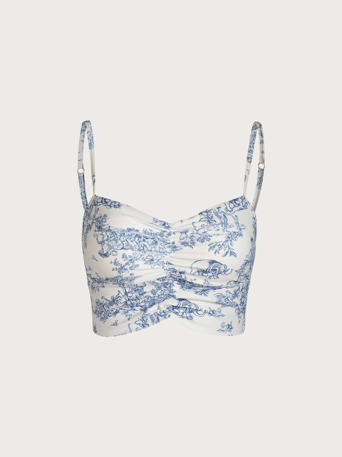 BERLOOK Blue Ruched Floral Longline Bikini Top - Blue / XS - 위시버킷