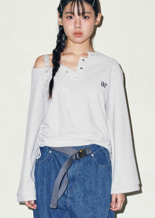 닐링 T14.00 Half-off-shoulder Long-sleeve T-shirt _ Gray - 위시버킷
