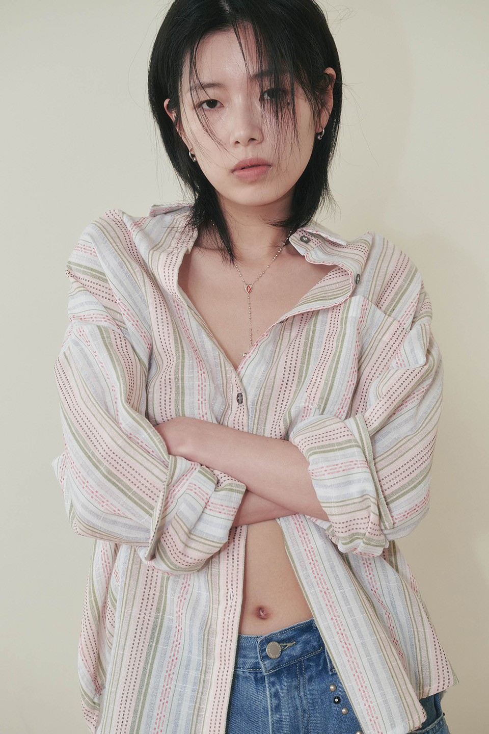 플리즈프로젝트 [PLZPROJECT]LINEN STRIPE SHIRT, PINK - 위시버킷