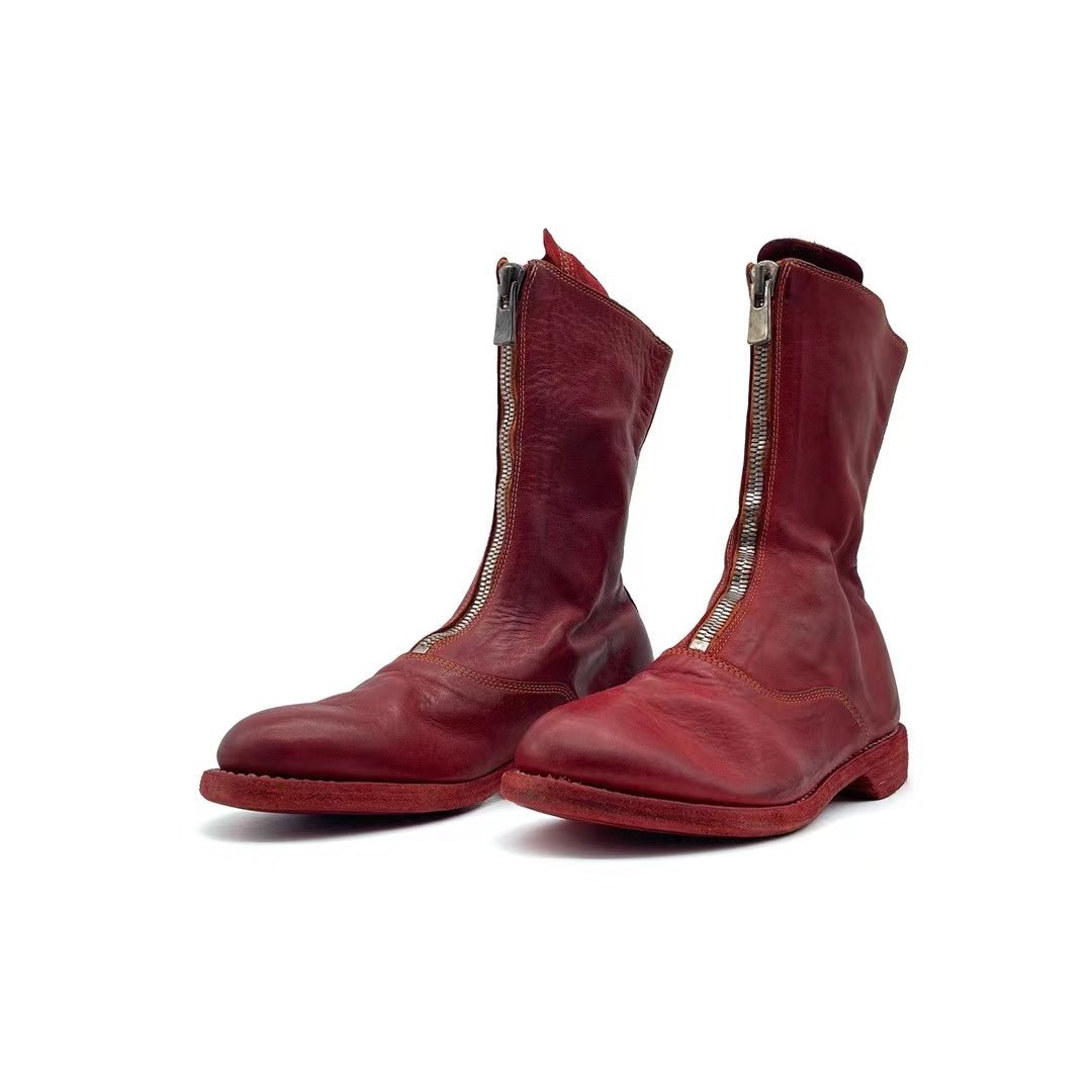 샤글 로드 마켓 GUIDI 310 Red Soft Horse Grain Front Zip Women's Leather Boots ...