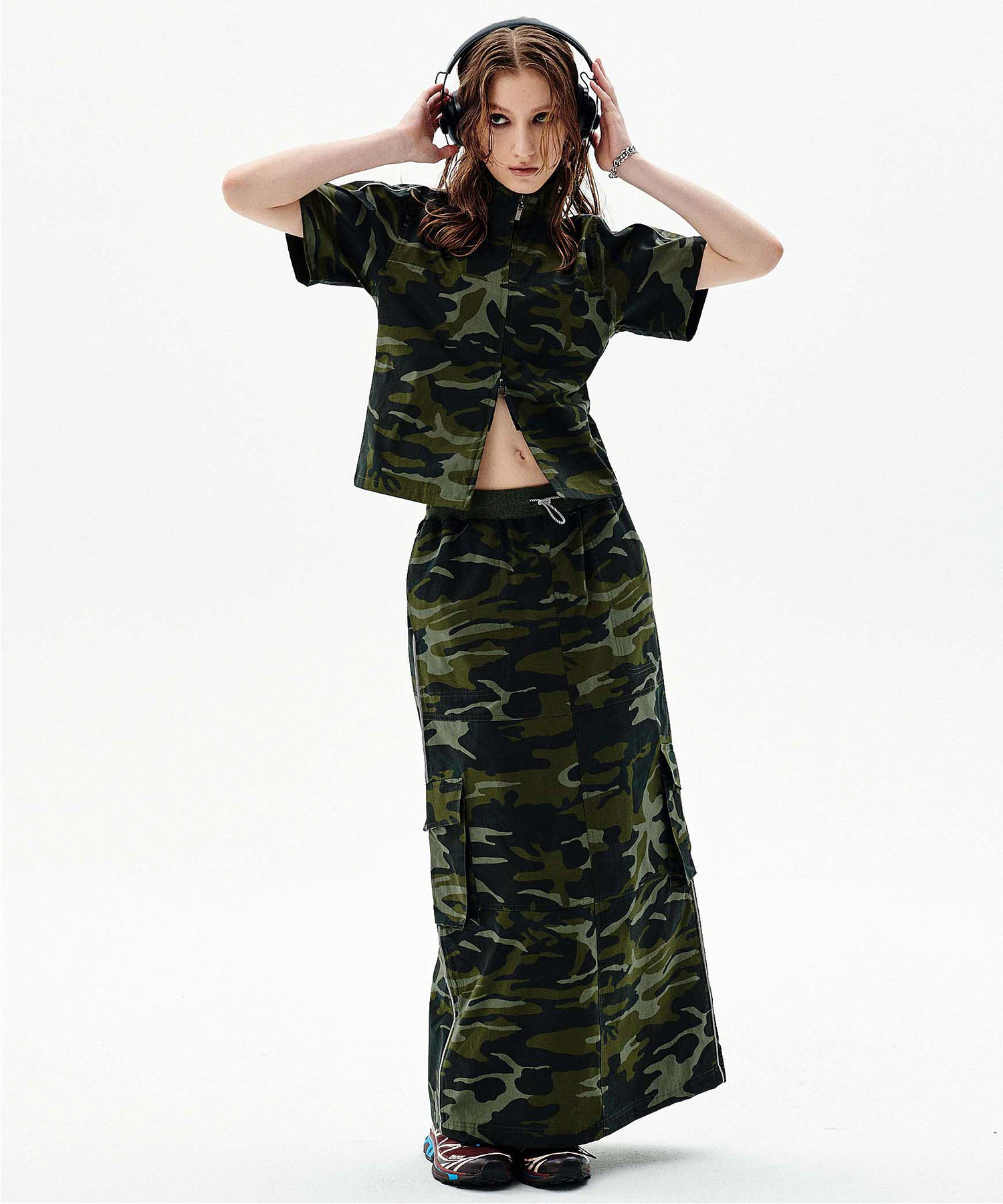 러닝하이 RIPSTOP CARGO SKIRT SET-UP [CAMO] - 위시버킷