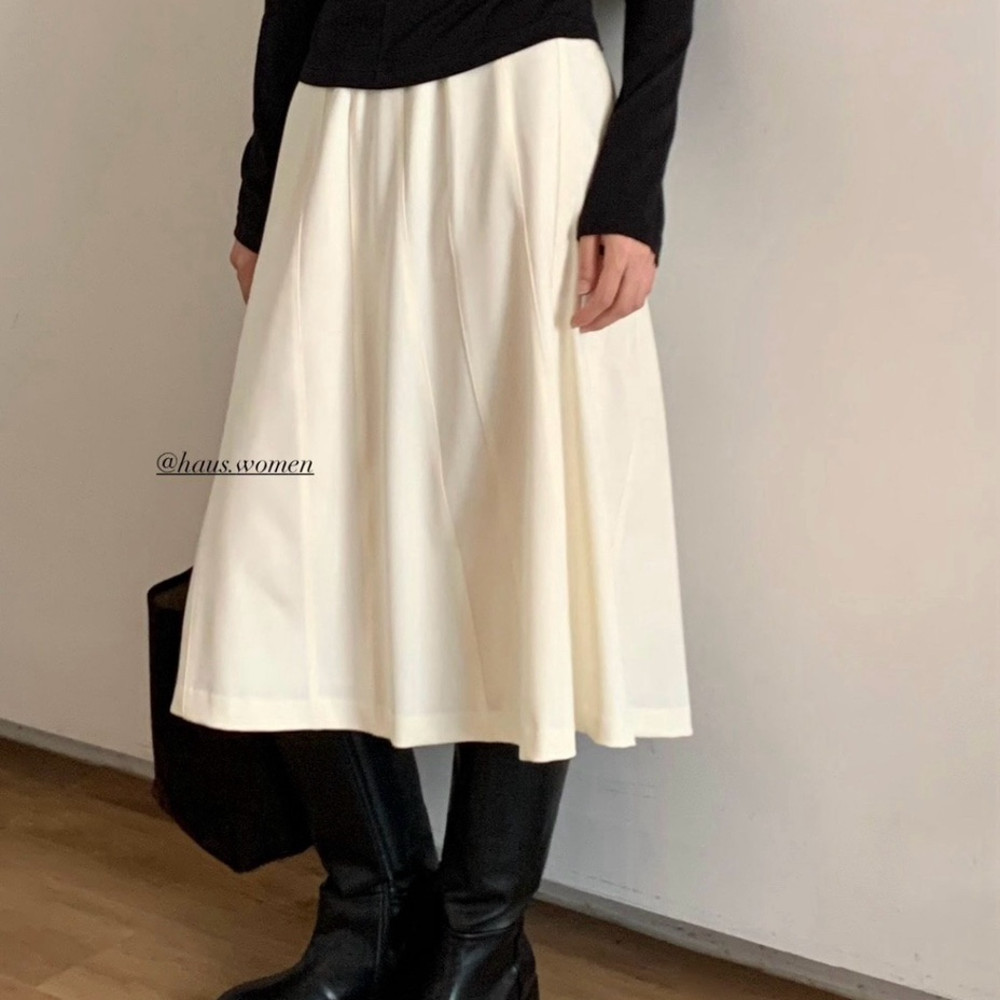 누네드 [당일] HAUS 하우스 피스 미디 플레어 스커트 (2col) a라인 주름치마 - 위시버킷