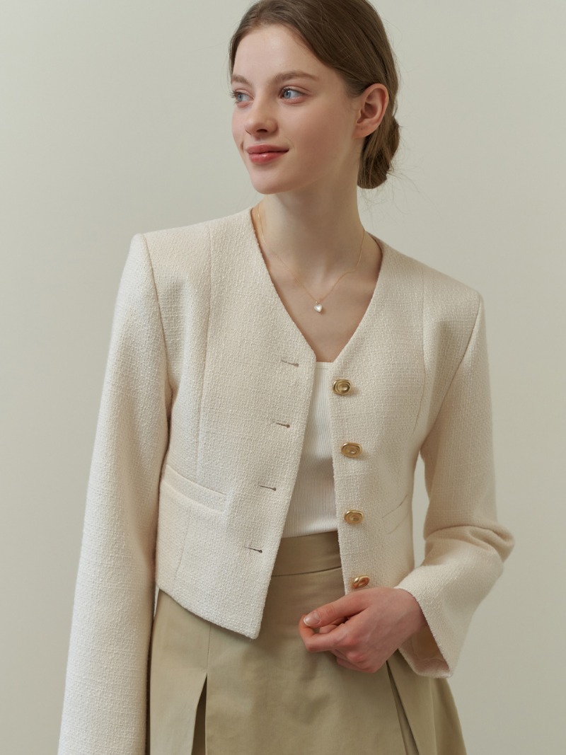 리엘 Bonnie v tweed jacket (ivory) - 위시버킷