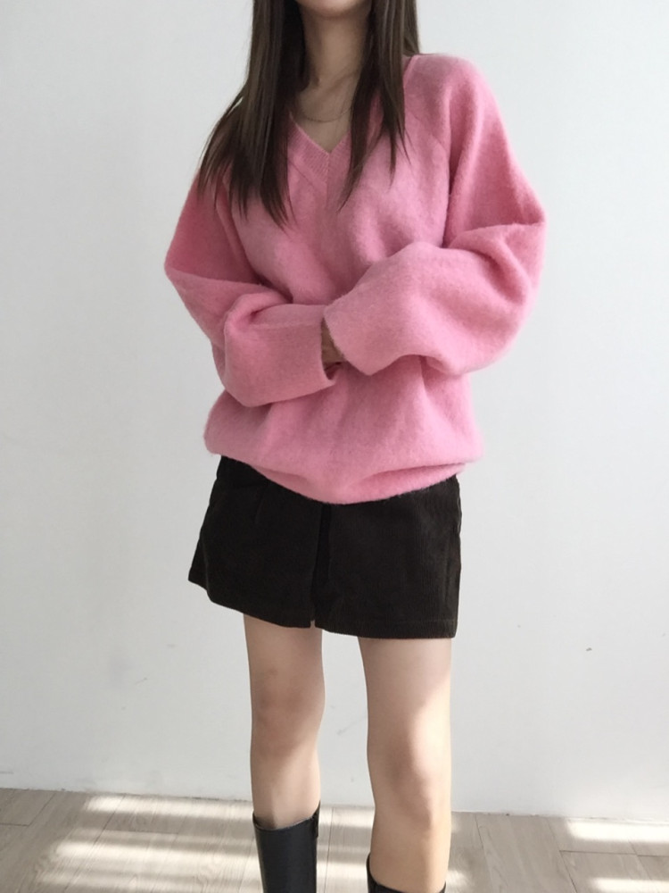 히어비포 V Neck Alpaca Knit Pink 위시버킷