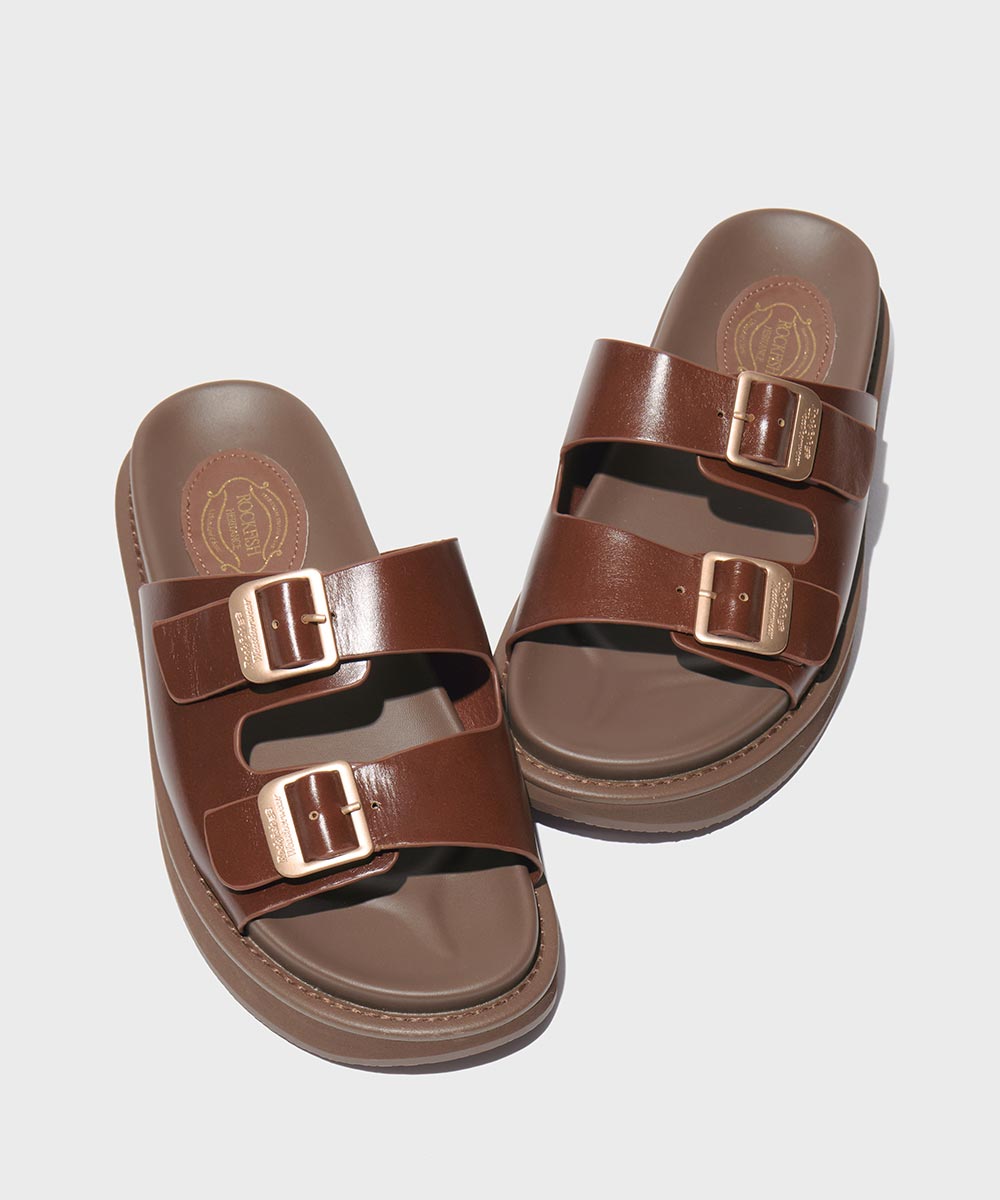 락피쉬웨더웨어 [미드시즌오프] TWO STRAP LEATHER SLIPPERS - BROWN - 위시버킷
