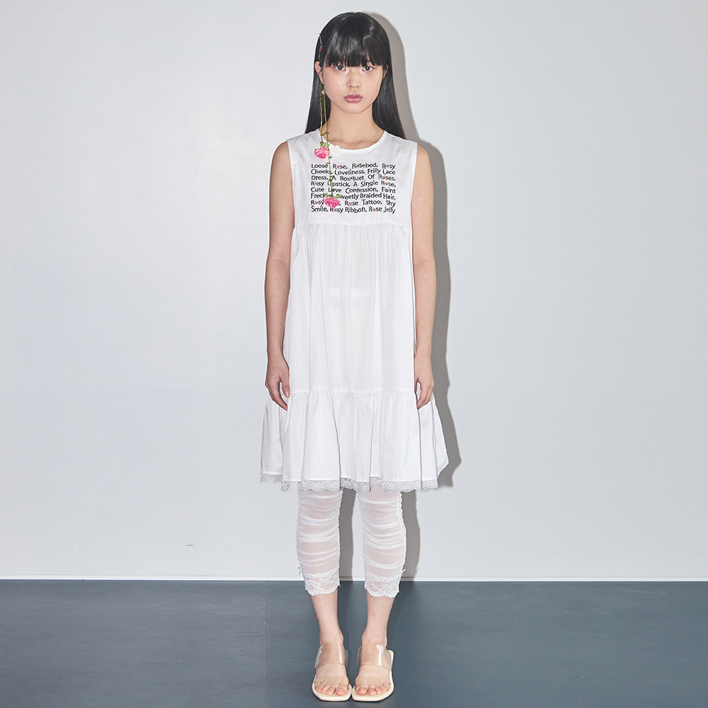 노피셜노피스 ROSE POINT LETTERING DRESS WHITE - 위시버킷