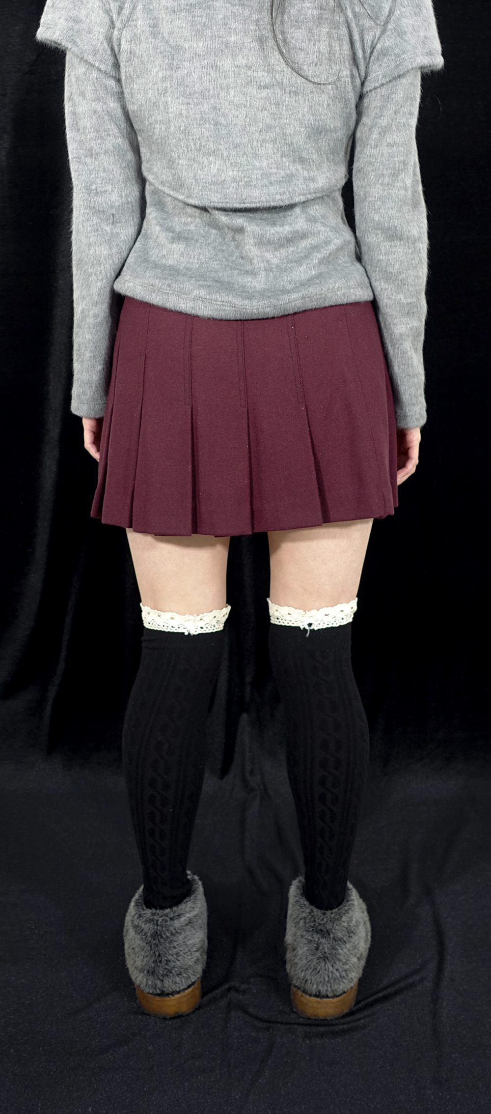 페어리 FA.ER.IE [fa.er.ie] stitch wool pleats skirt (wine) - 위시버킷