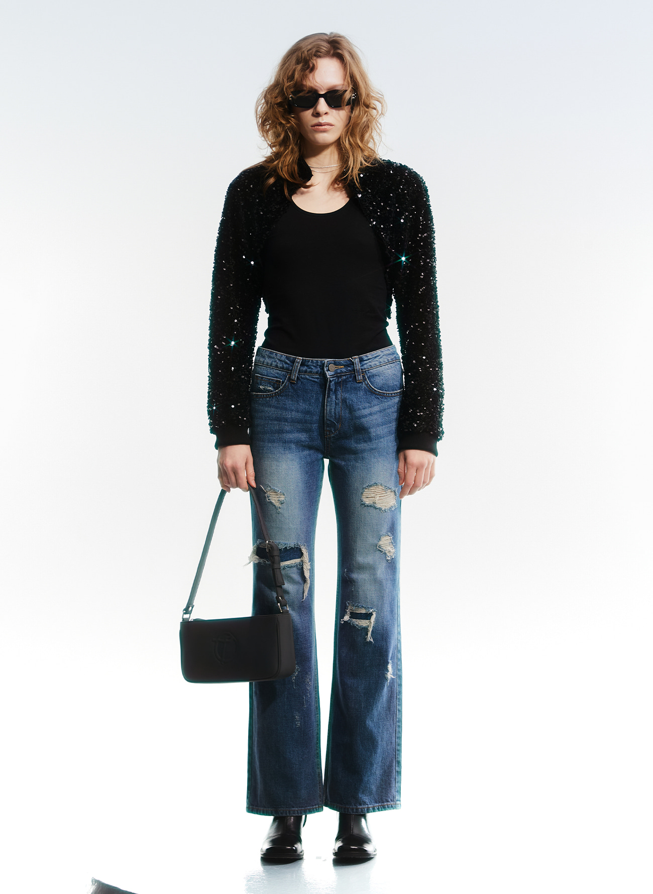 더오픈프로덕트 RIPPED BOOTS CUT JEANS, NAVY - 위시버킷