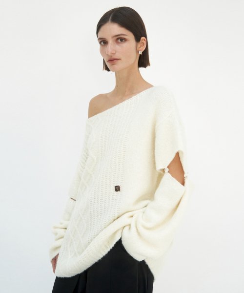 트리밍버드 Sleeve Slit Boat Neck Knit [Ivory] - 위시버킷