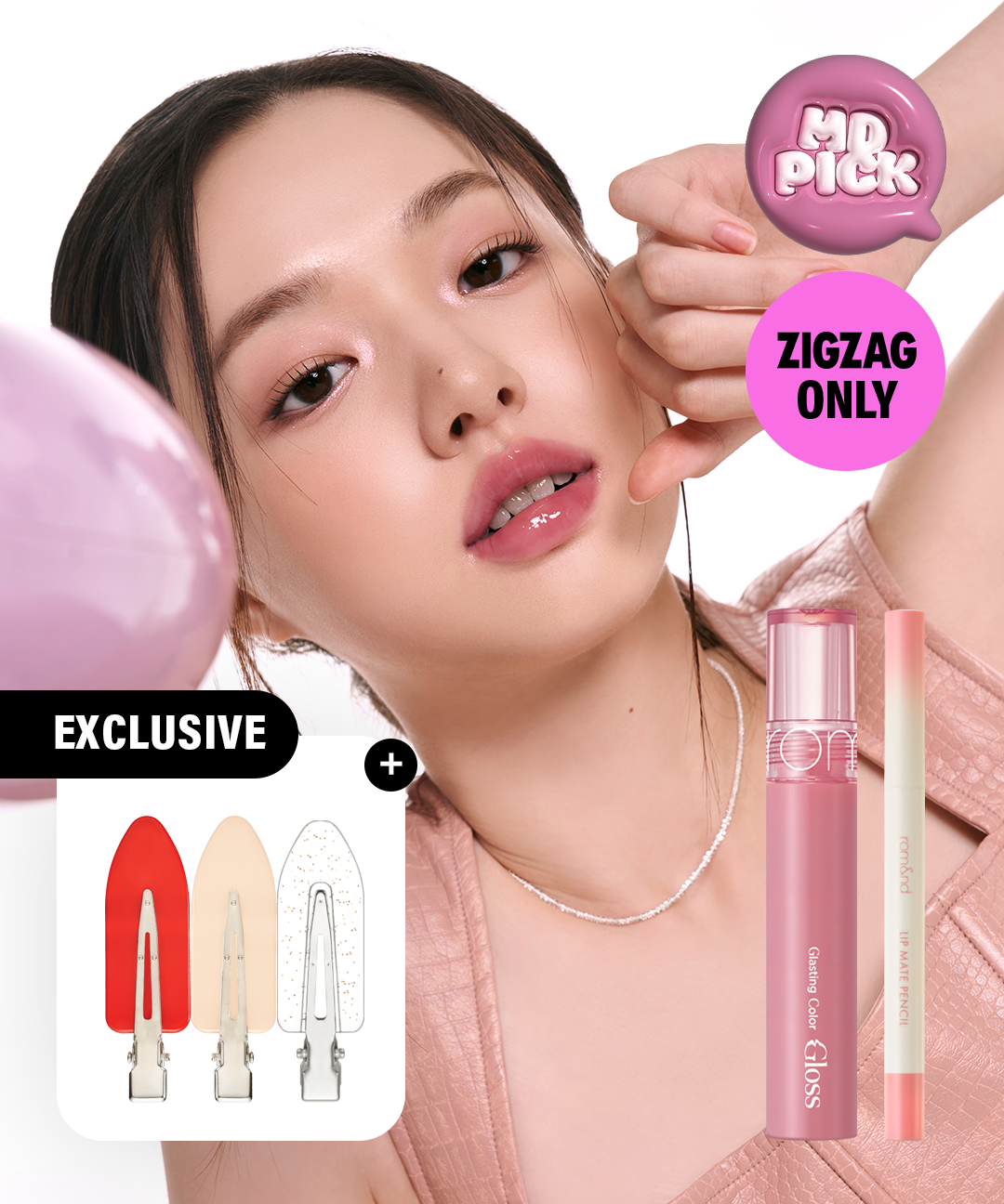 롬앤 롬앤 🩷MD PICK/오버립메이커SET🩷 글래스팅 컬러 글로스+립 메이트 펜슬 (+백 스테이지 핀 증정) - 위시버킷