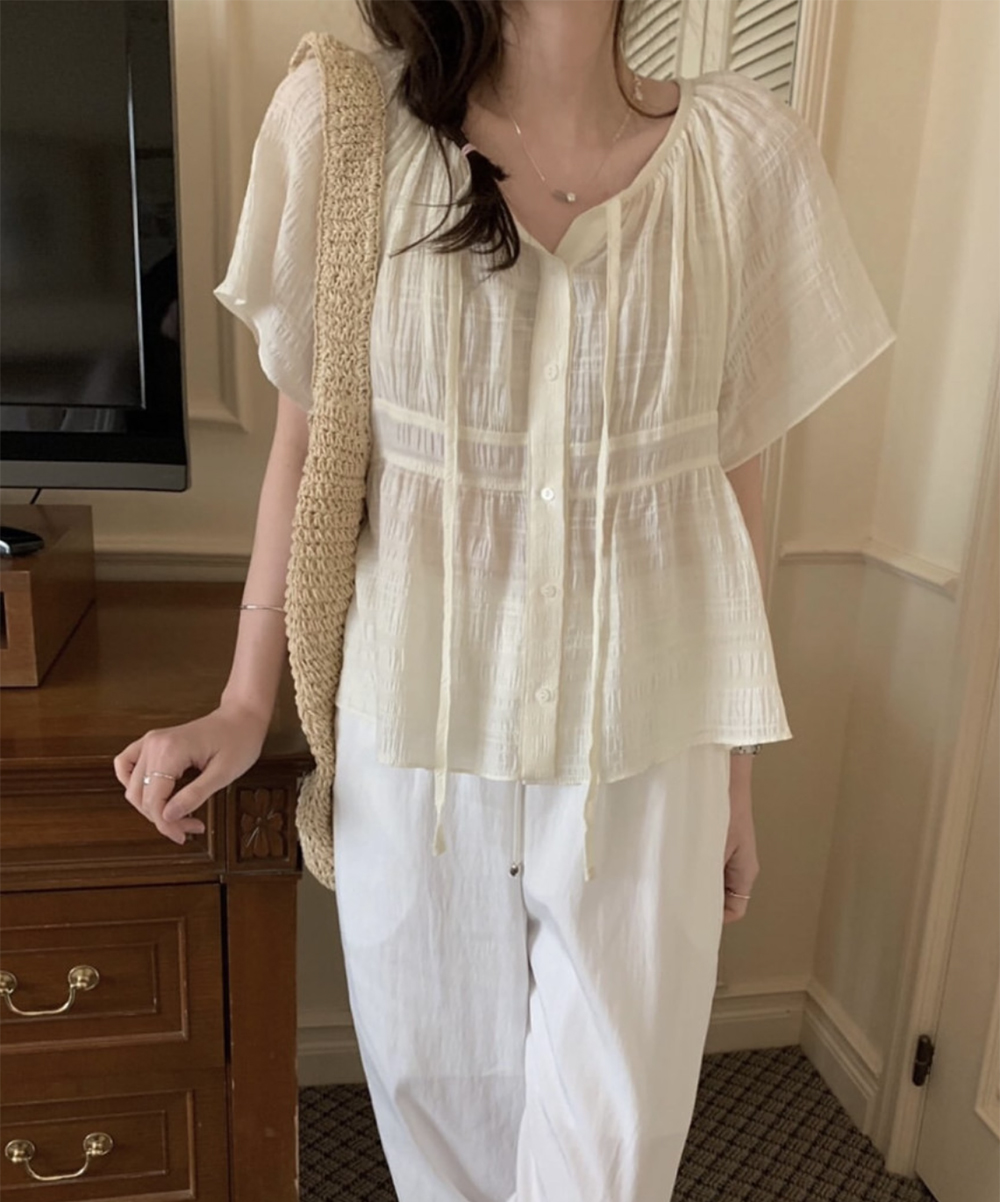 버나뎃 버나뎃 [당일 핑크]Pyt 반팔 쥬쥬 블라우스 (2col) 프영띵 프리티영띵 - 위시버킷