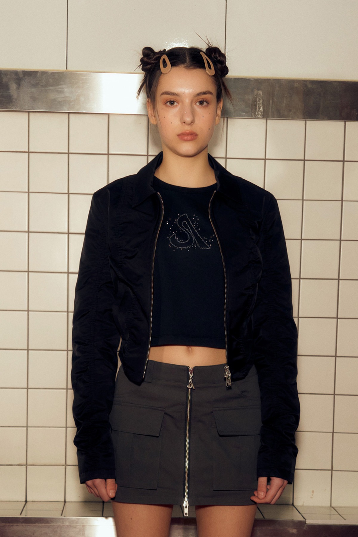  RUCHED SHORT JACKET BLACK 