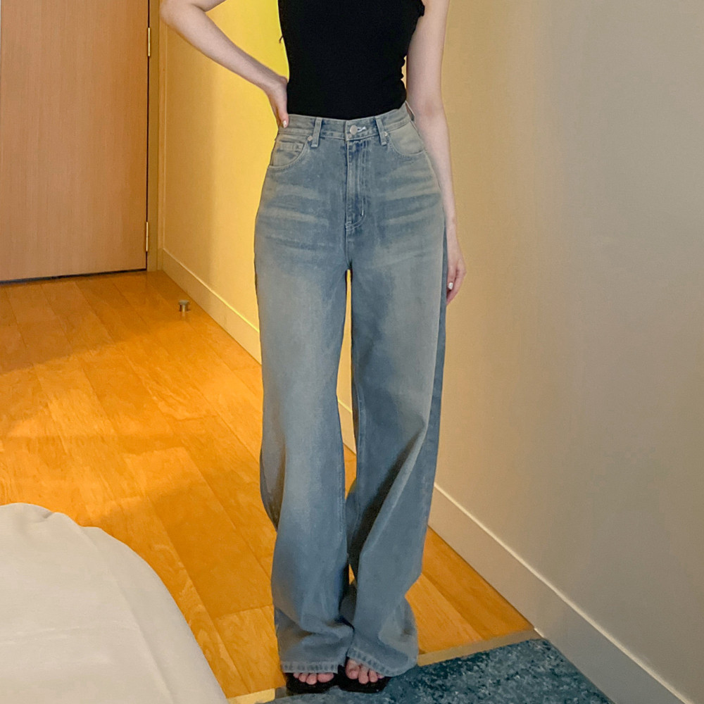 워너비뮤즈 핏보장⭐빈티지 Y2k 유니크 힙 워싱 롱 와이드 팬츠 하이웨스트 로우웨스트 로우라이즈 로라이즈 일자 텀블 청바지 사계절 데님 바지 연청그레이 S M L 위시버킷