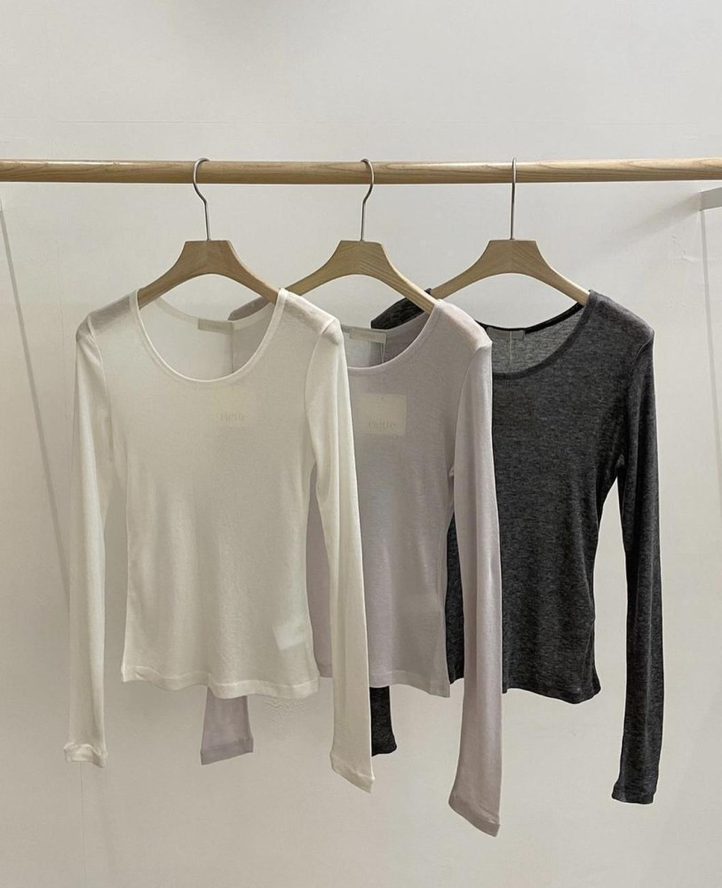 리에뜨 riette 리에뜨 베이스 티셔츠 긴팔 유넥 시스루 이너 t (3col) - 위시버킷