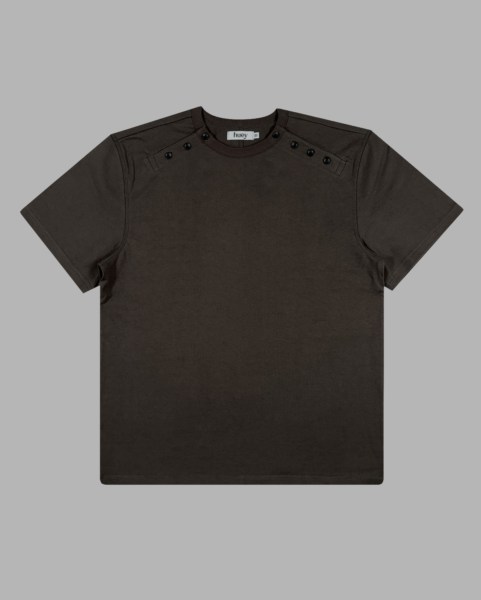 휴이 DOUBLE SIDE BUTTON HENRY NECK BROWN - 위시버킷