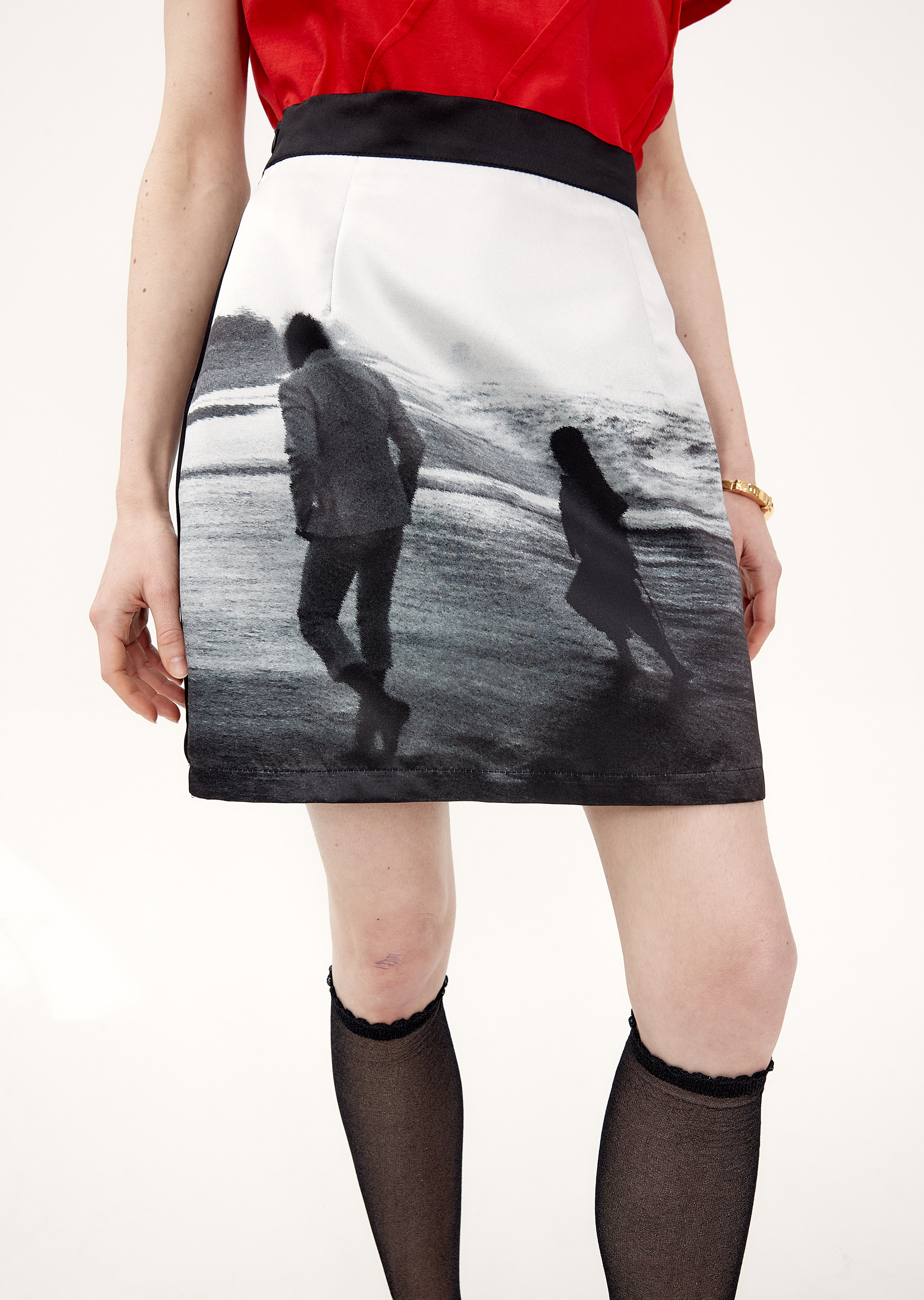 키메 REVERSIBLE PRINTED MINI SKIR(BLACK) - 위시버킷