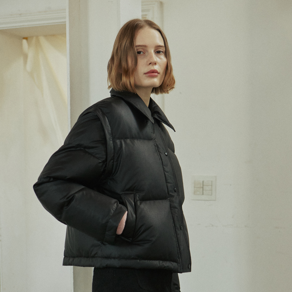 엽페 [해수 PICK]LEATHER DUCKDOWN PADDING_BLACK - 위시버킷