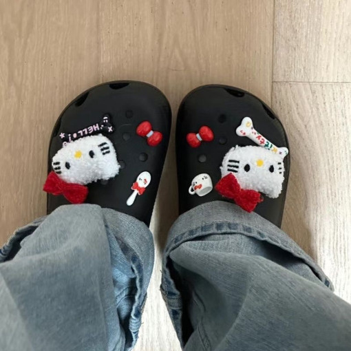 헤르츠룸 헤르츠룸 cozy kitty crocs deco 크록스 지비츠 세트 인형 뽀글 키티 검정 - 위시버킷