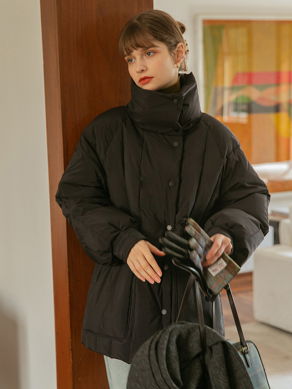 르니나 [리퍼브] JADE stand collar down padding_black - 위시버킷